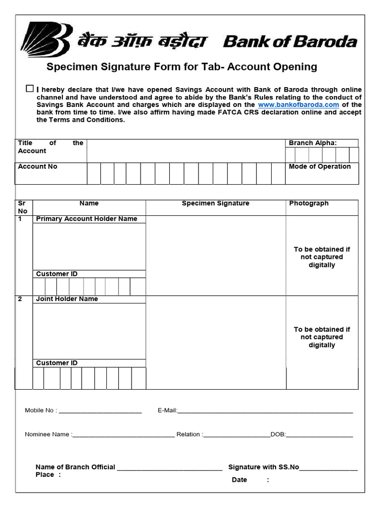 Bank of Baroda Tab Banking | PDF