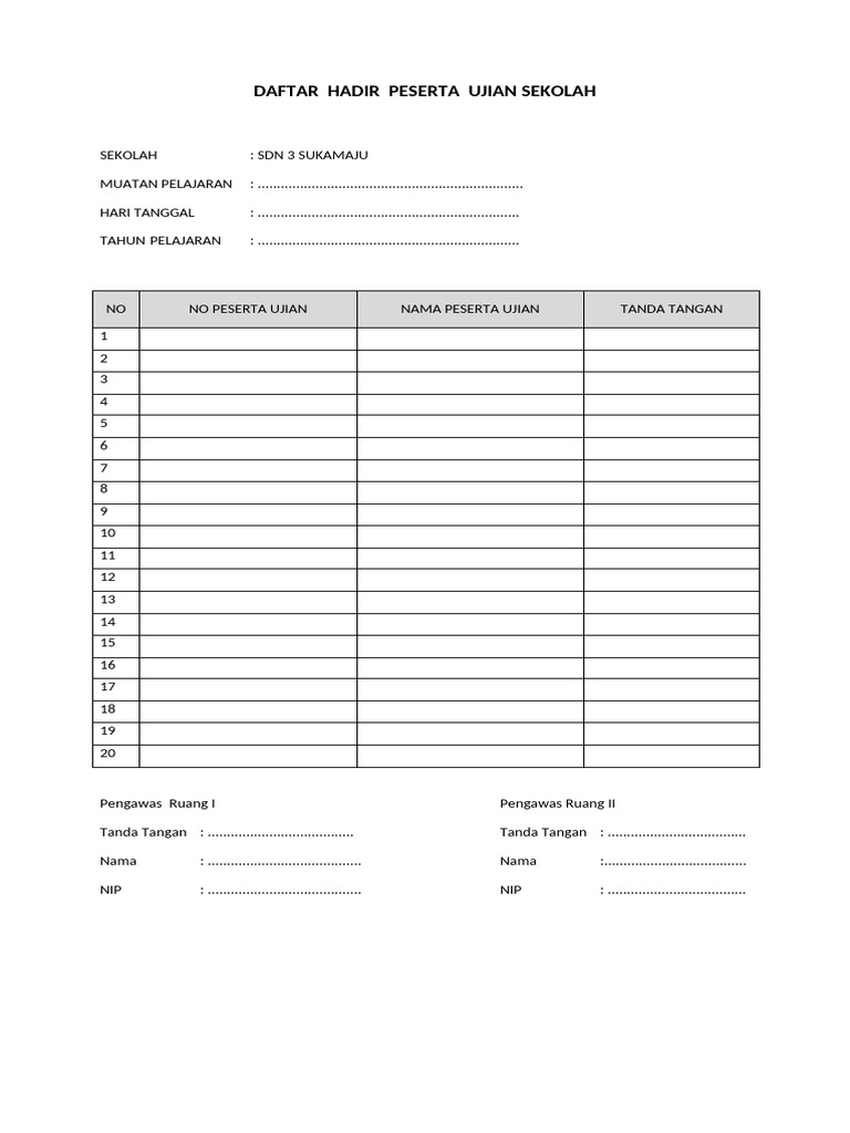 Daftar Hadir Peserta Ujian | PDF