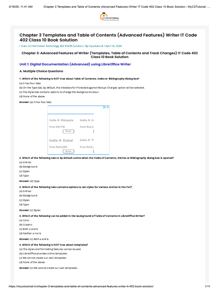 Chapter 3 Templates and Table of Contents (Advanced Features) Writer IT ...
