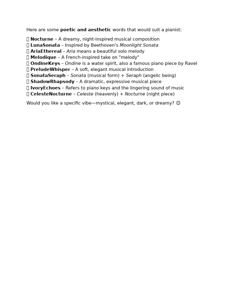 Poetic Names for Piano Pieces | PDF