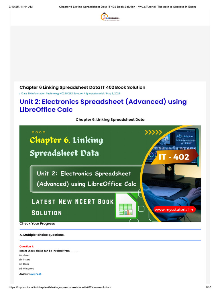 Chapter 6 Linking Spreadsheet Data IT 402 Book Solution - MyCSTutorial - The Path To Success in ...