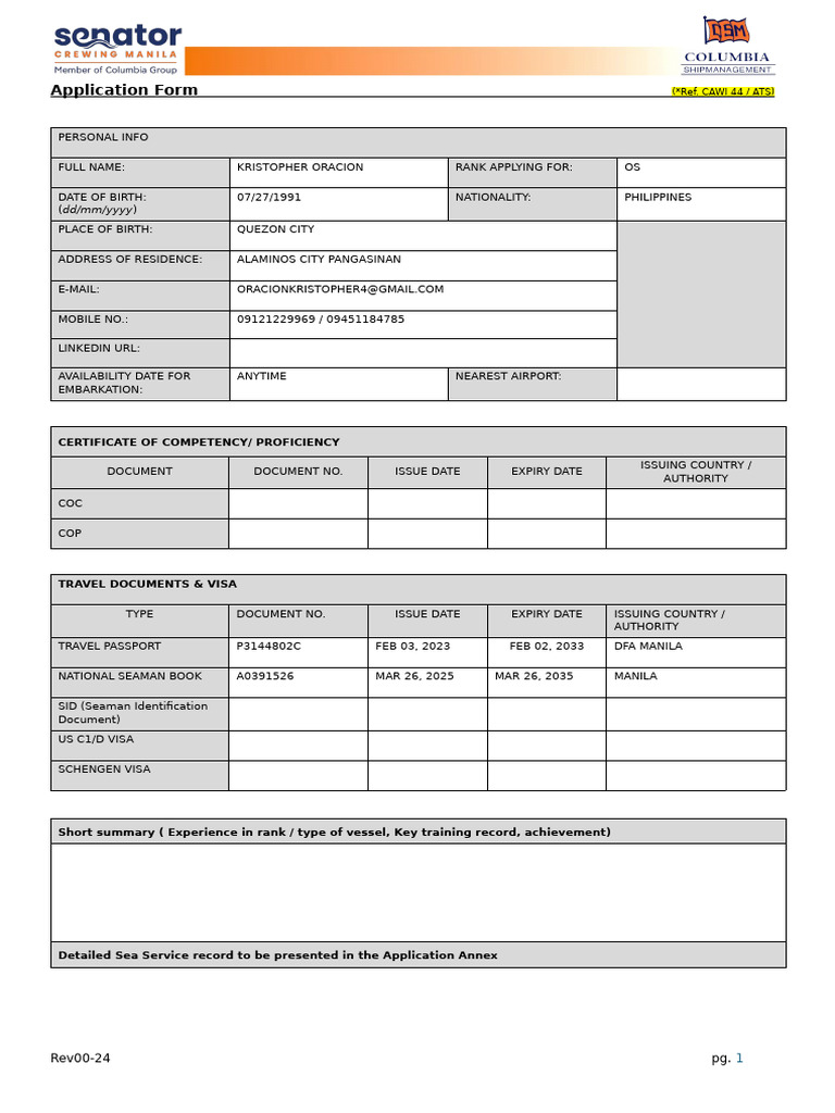 Senator CSM Application Form | PDF | National Security | Shipping