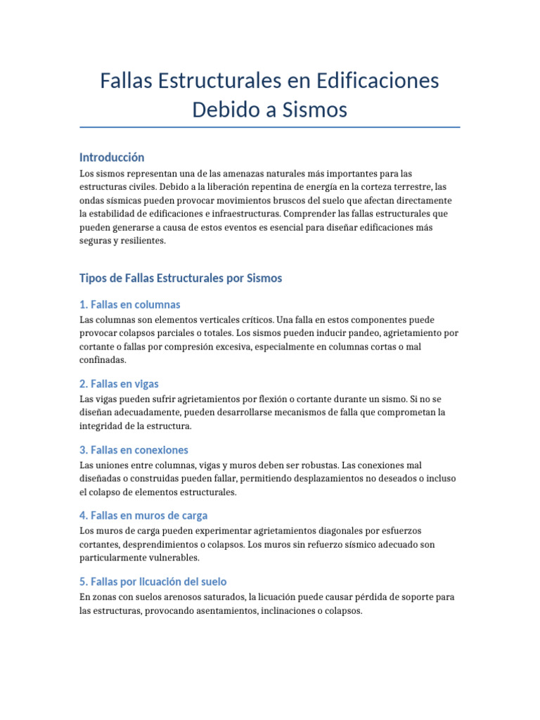 Fallas Estructurales Por Sismos | PDF