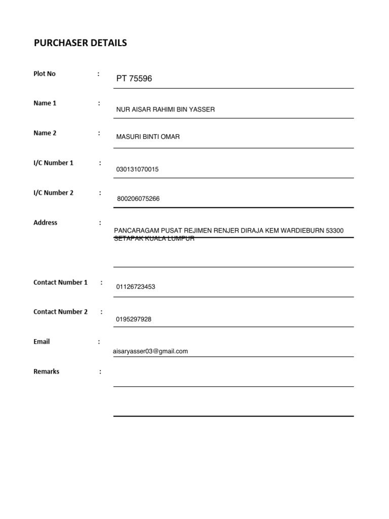 Purchaser Detail Form | PDF