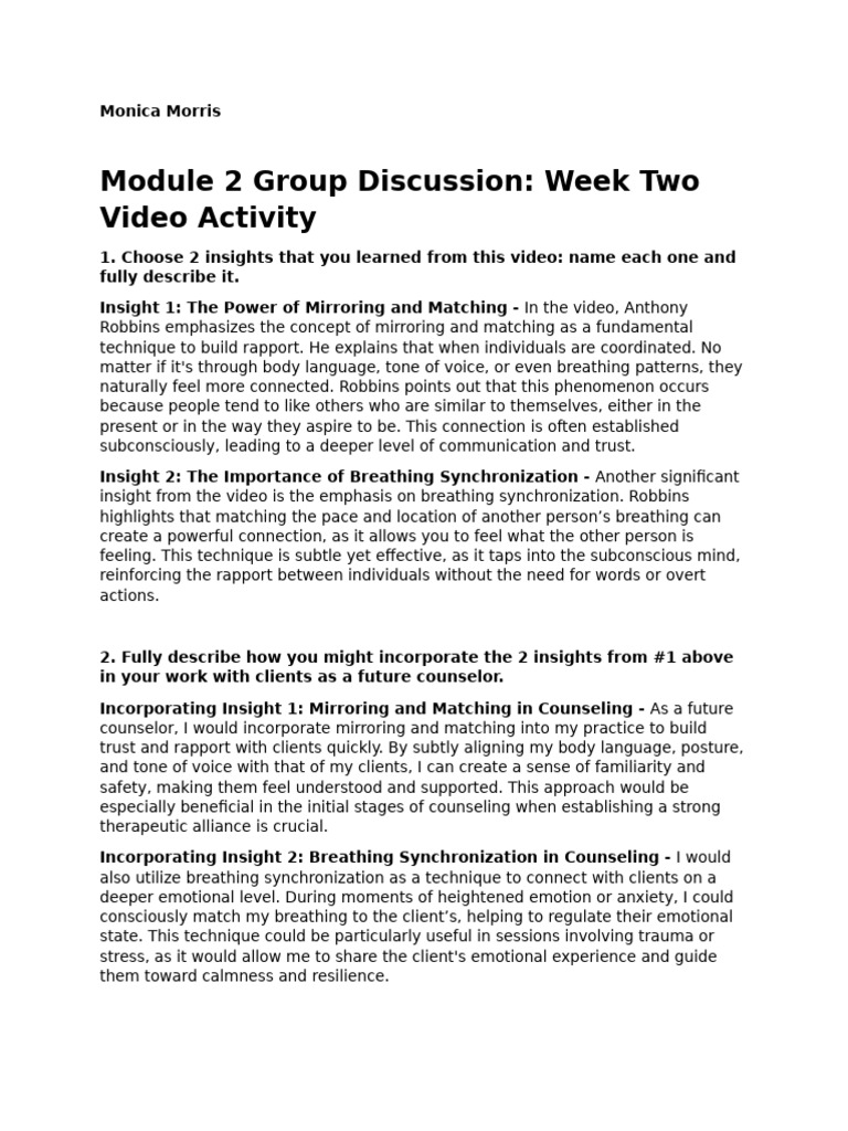 Module 2 Group Discussion - Week Two Video Activity | PDF