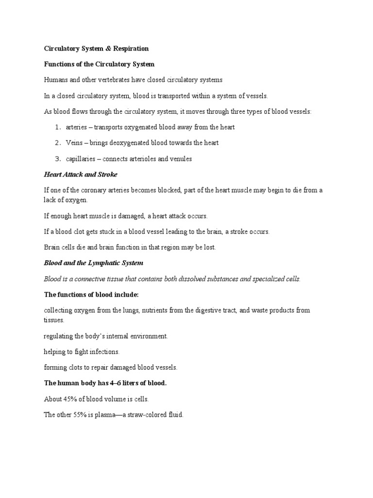 Circulatory and Respiratory Systems Overview | PDF | Blood | Lung