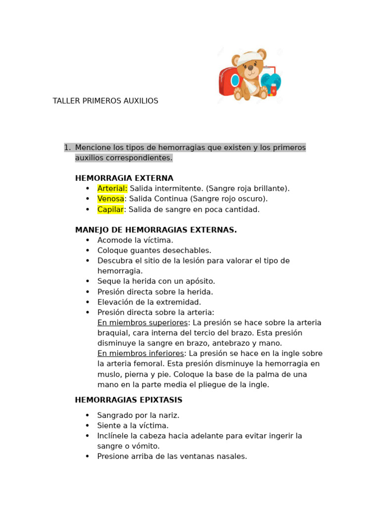 Mjbr-Taller Primeros Auxilios | PDF | Hueso | Herida