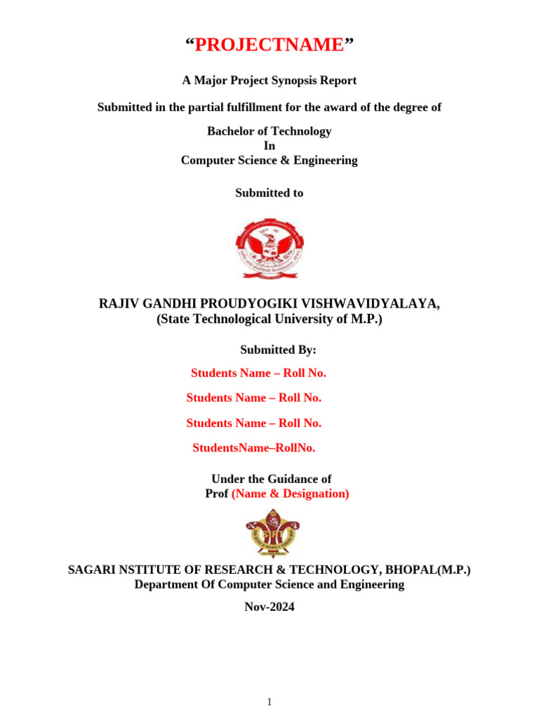 Major-Project Synopsis Report Format - 7TH SEM | PDF | Computing