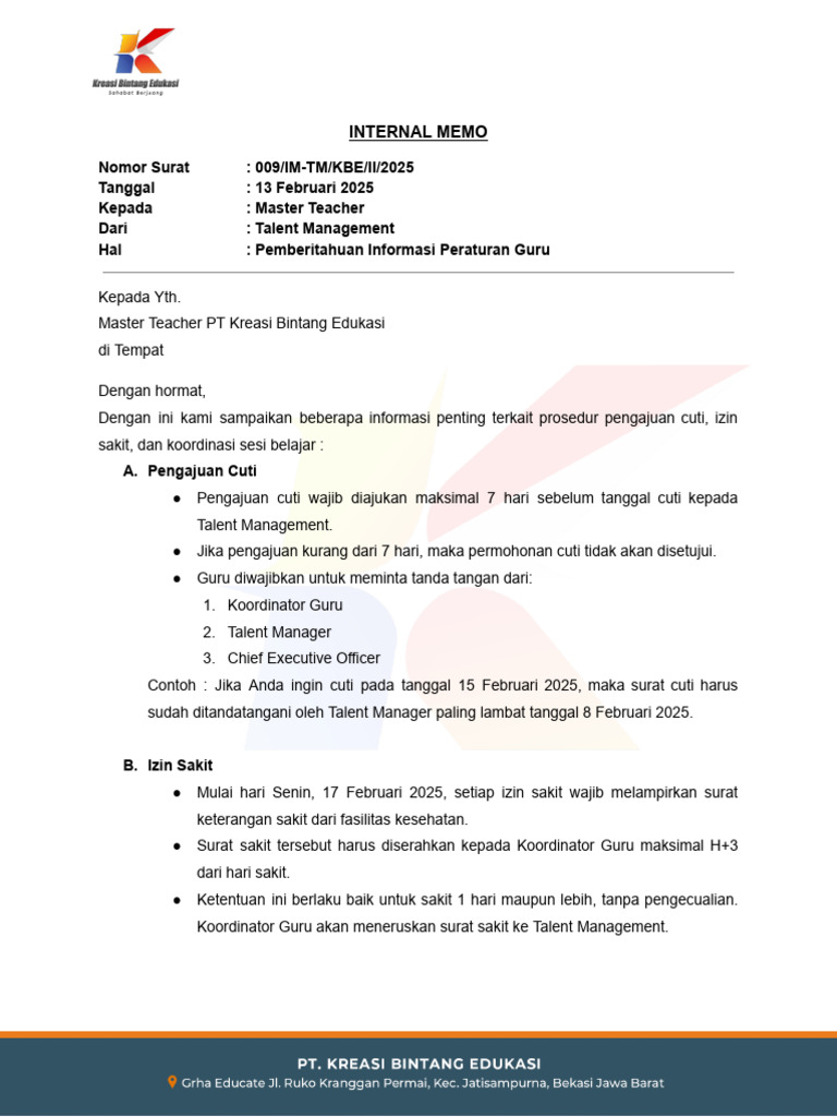 010 - MEMO - Pemberitahuan Informasi Peraturan Guru | PDF