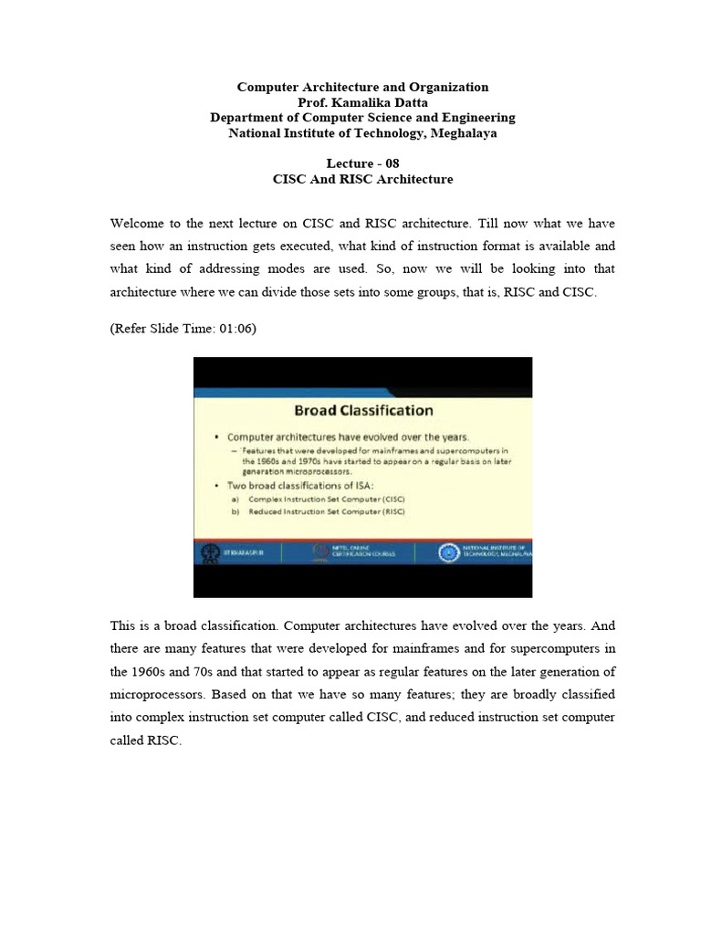 RISC CISC Architecture IITKGP | PDF | Computer Architecture | Integrated Circuit
