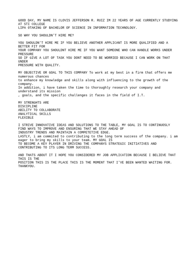 Job Interview Script | PDF