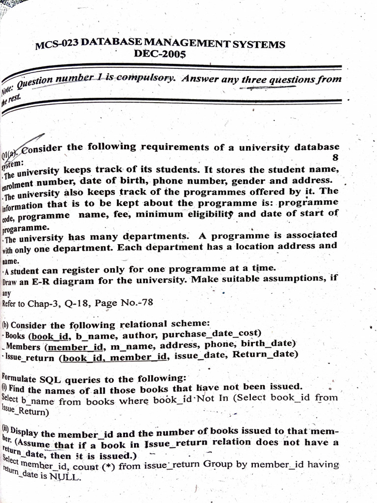 Mcs 23 Dbms Previous Year Question Paper Solved by Sakshi Gupta | PDF