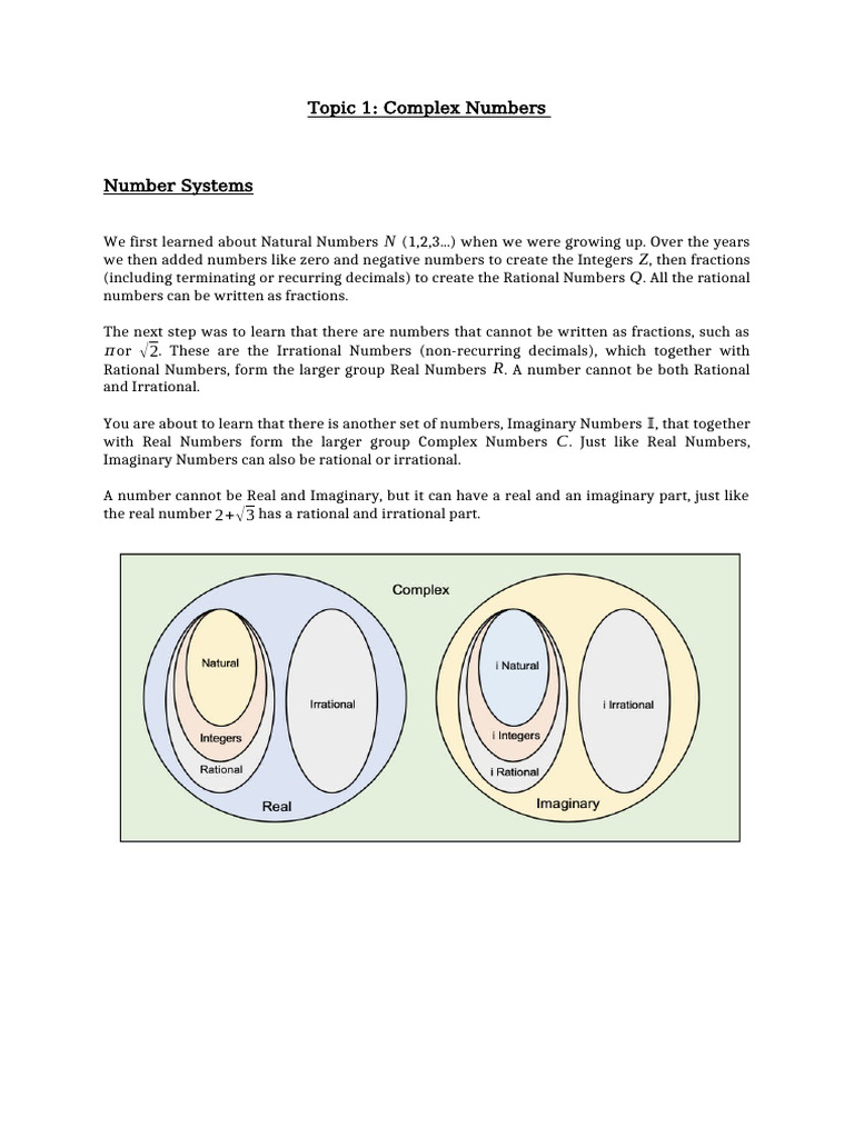 Complex Numbers Student Booklet | PDF | Numbers | Real Number