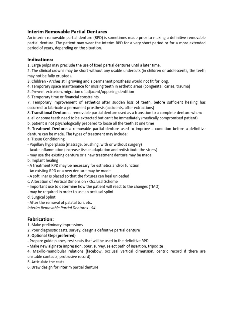 Interim Removable Partial Dentures | PDF | Dentures | Dentistry Branches