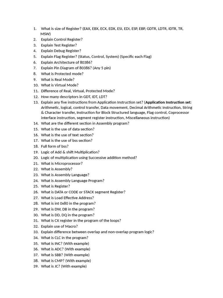 Oral Question For Microprocessor | PDF | Assembly Language | Computer Program