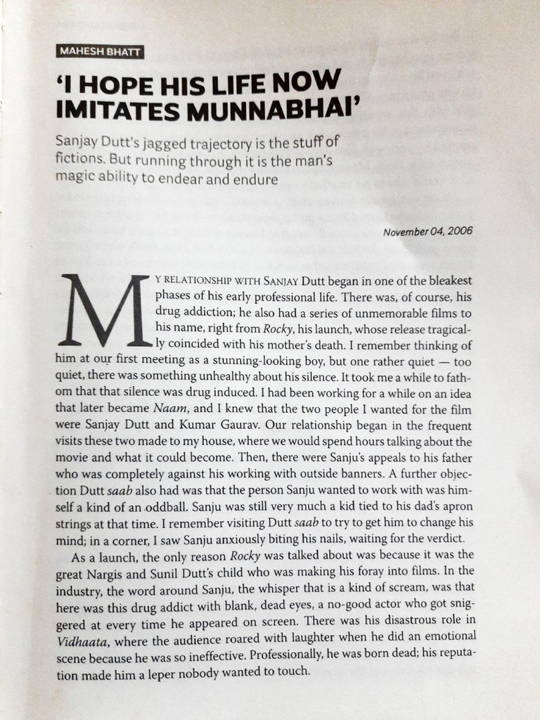 Mahesh Bhat On Sanjay Dutt | PDF