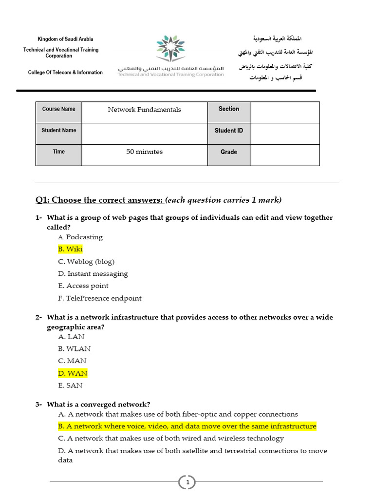 Network Fundamentals Course Questions | PDF | Computer Network | Osi Model