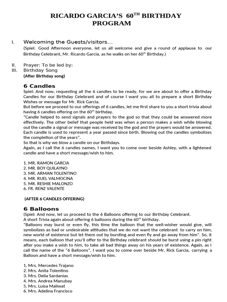 Bday Program 7 Candles Roses and Treasures - Compress | PDF | Traditions