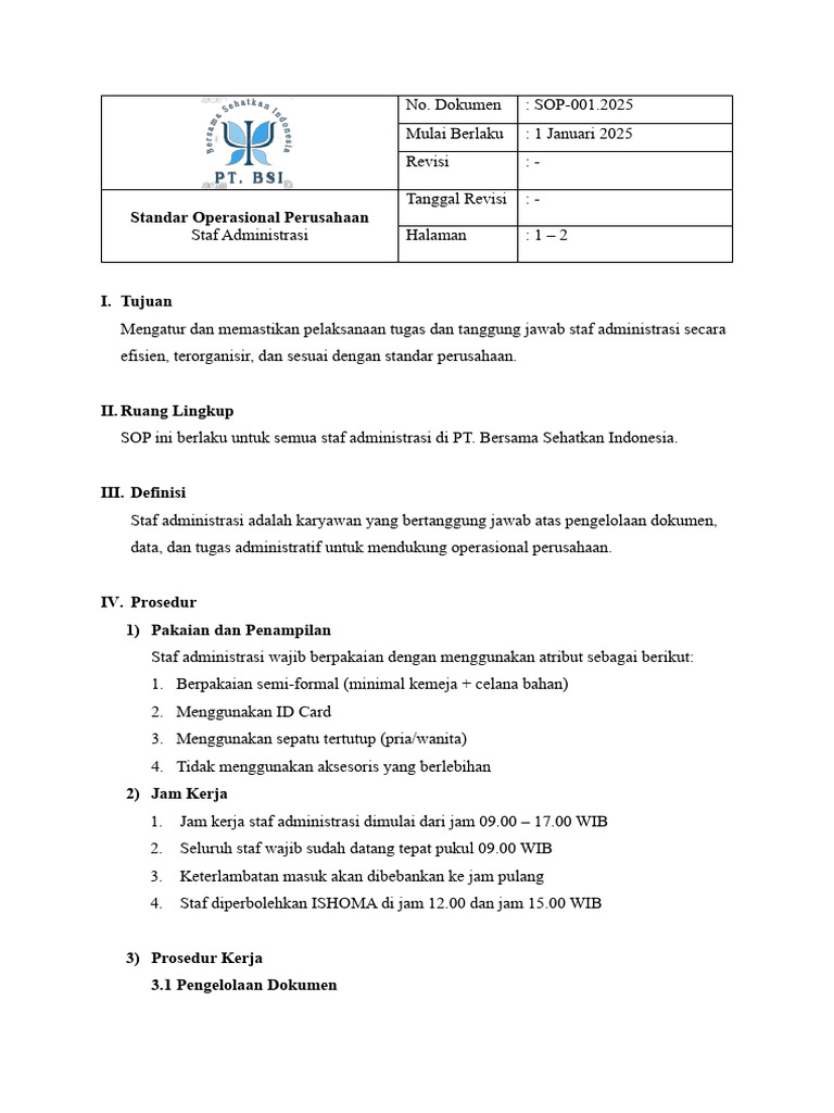 SOP Perusahaan | PDF
