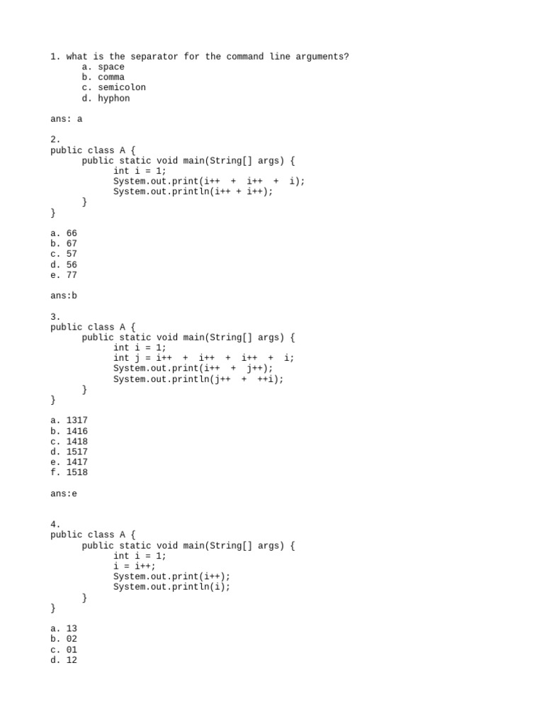 Java Command Line Arguments Quiz | PDF