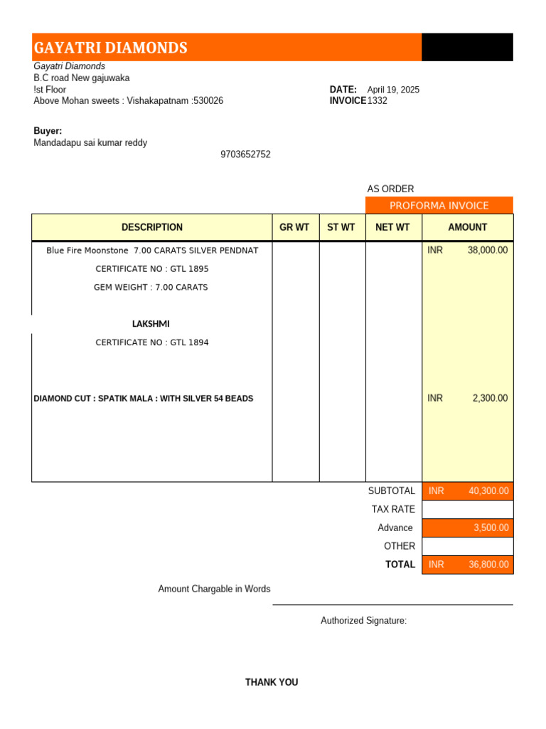 Jewelry Invoice | PDF