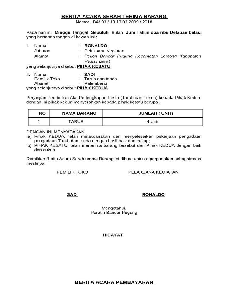 BA SERAH TERIMA BARANG TRB | PDF