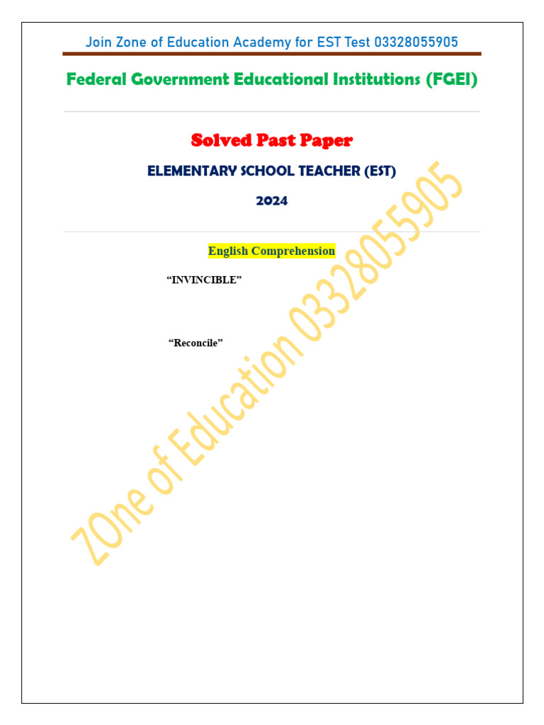 Past Paper EST FGEI ZOE 03328055905 | PDF | Project Based Learning | Learning
