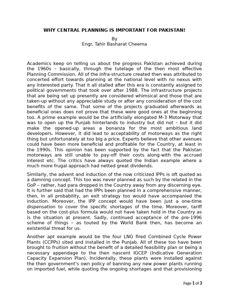 Importance of Central Planning in Pakistan | PDF | Economies