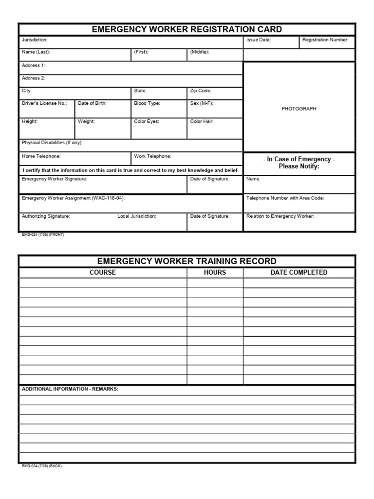 Cert - Emergency Worker Registration Card | PDF