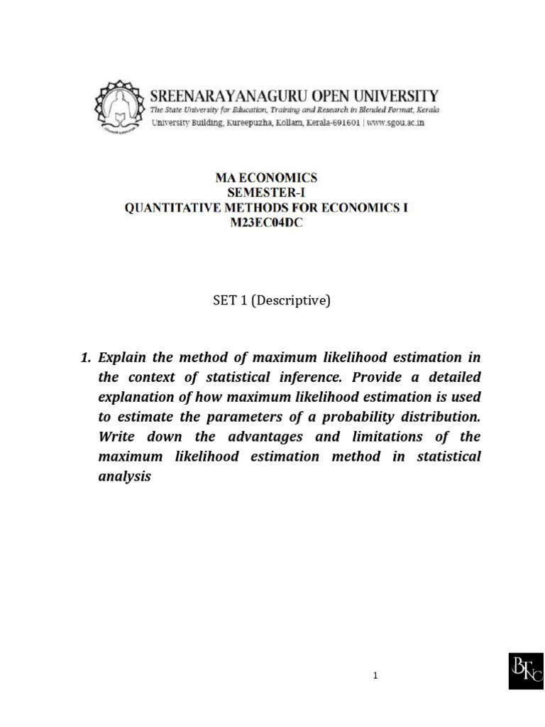 SN Quantitative Methods For Economics - 1 Set 1 Q 1 | PDF | Statistics | Estimator
