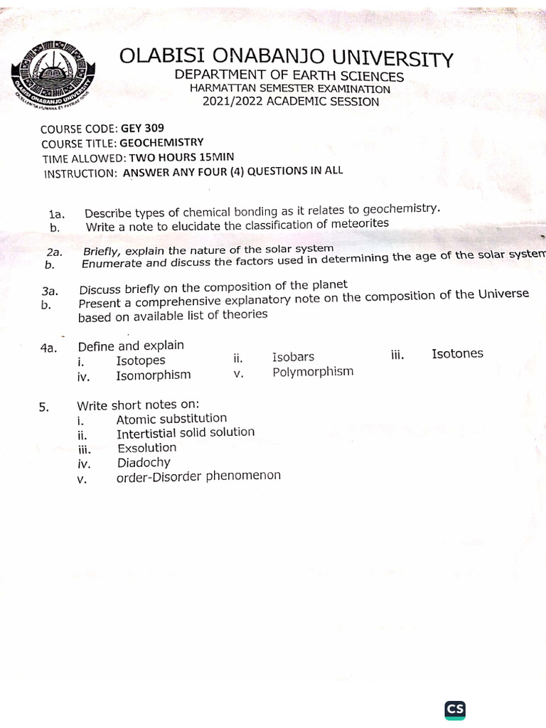 Gey 309 Geochemistry | PDF