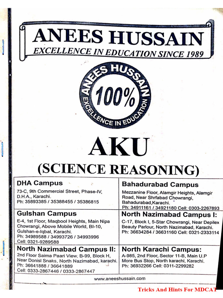 AKU Science Reasoning Anees Hussain | PDF