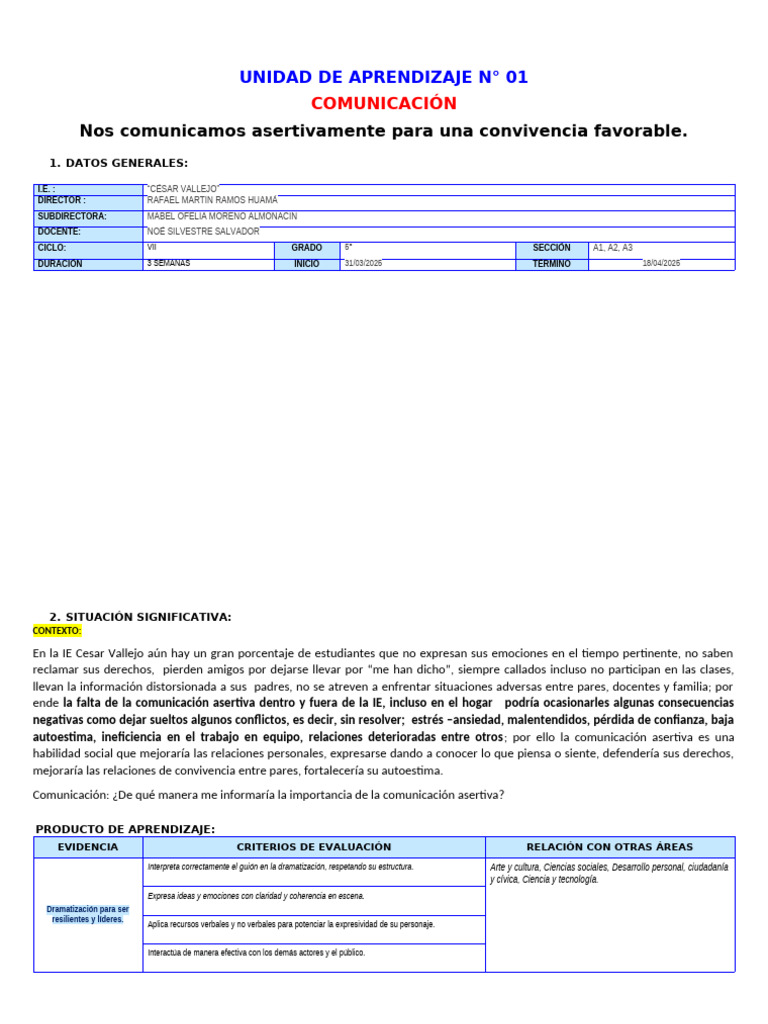 Unidad 1 - Comunicación - 5to | PDF | Comunicación | Autor
