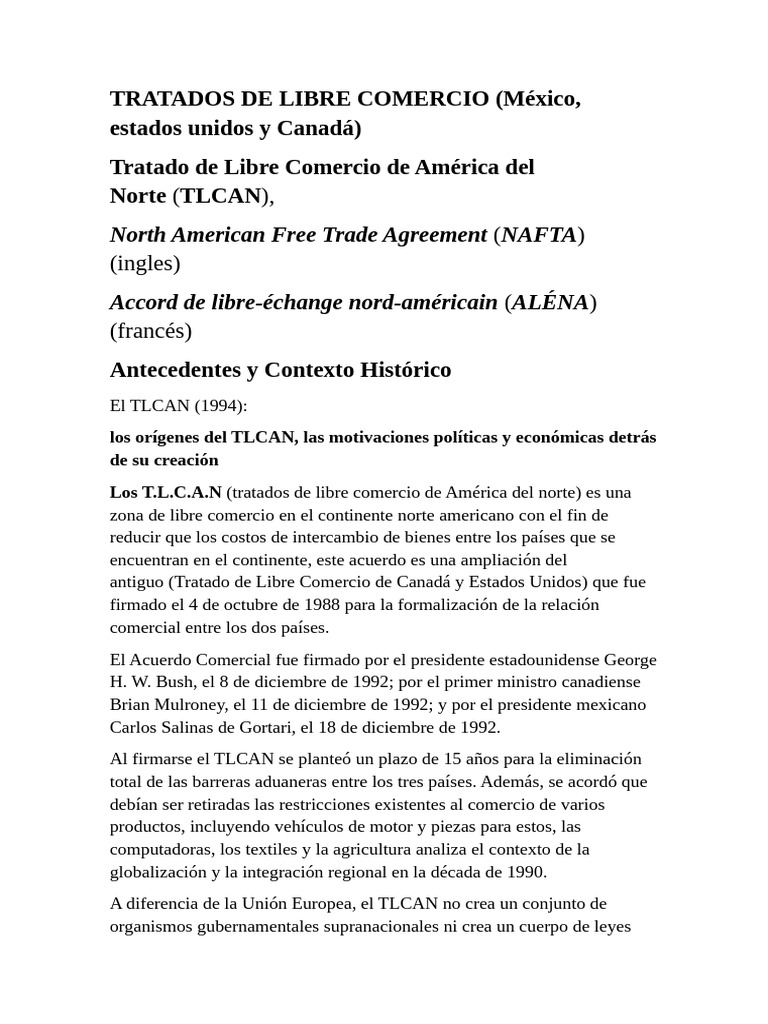 TRATADOS DE LIBRE COMERCIO Final | PDF | Tratado de Libre Comercio Norteamericano | Economias