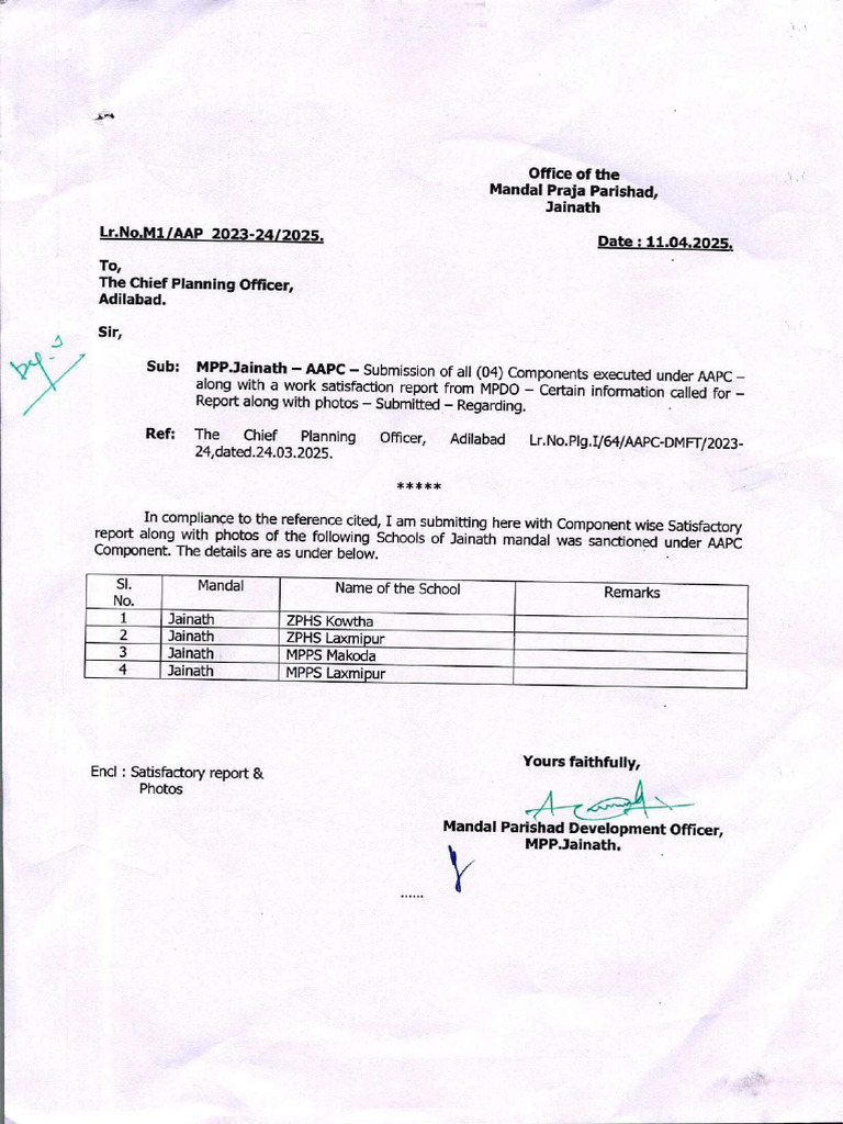 MPDO MPP Jainath (04) Works Satisfactory Report and MPDO School Visited Photos | PDF