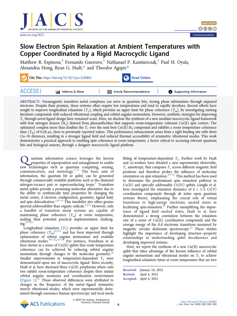 Espinosa Et Al 2025 Slow Electron Spin Relaxation at Ambient ...