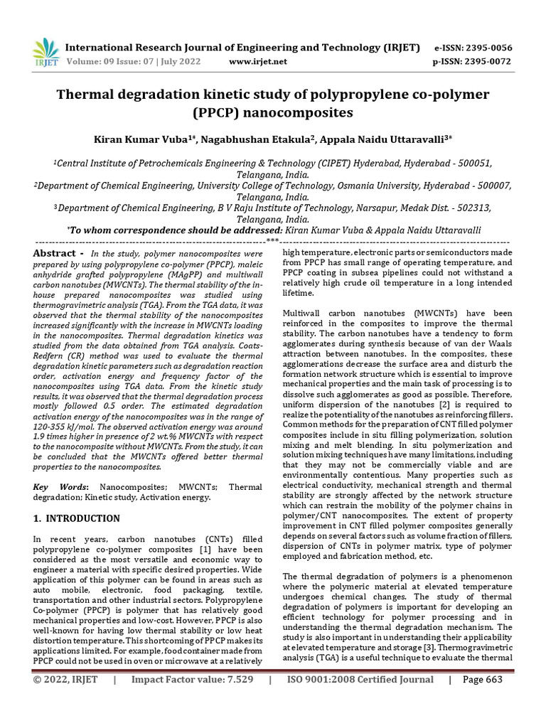 Thermal Degradation Kinetic Study of Pol | PDF | Thermogravimetric ...