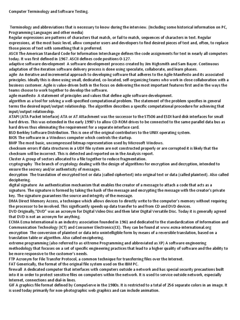 Computer Terminology and Software Testing | PDF | Software Testing ...