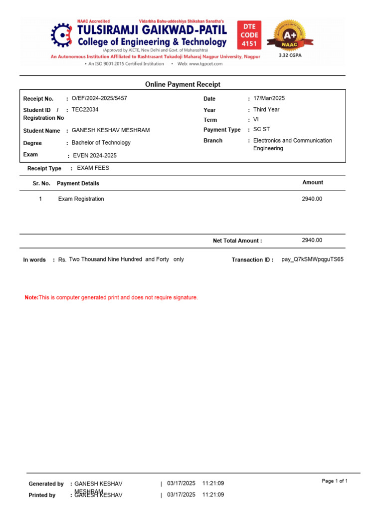 Ganesh Payment Receipts | PDF