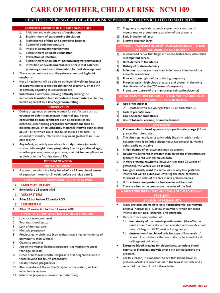 Chapter 26 - Nursing Care of A High-Risk Newborn (Problems Related To ...