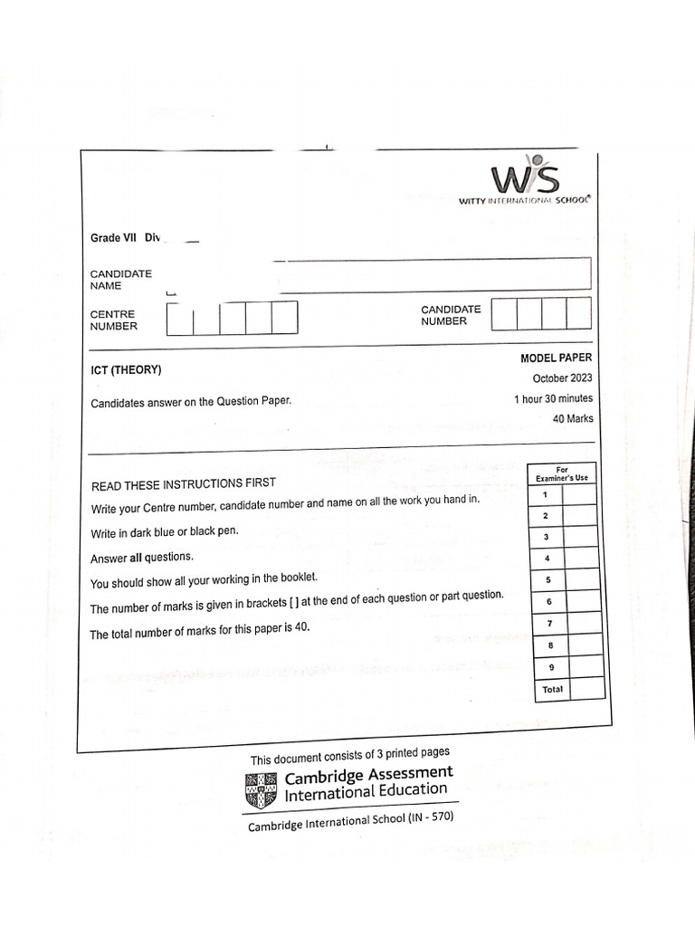 ICT - Sem - 1 - Model Paper Anwser Key | PDF