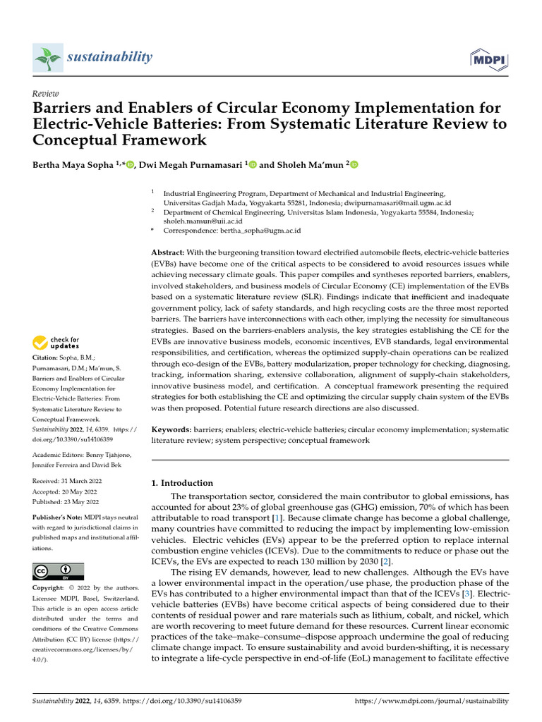 Barriers and Enablers of Circular Economy Implementation for Electric-Vehicle Batteries From ...