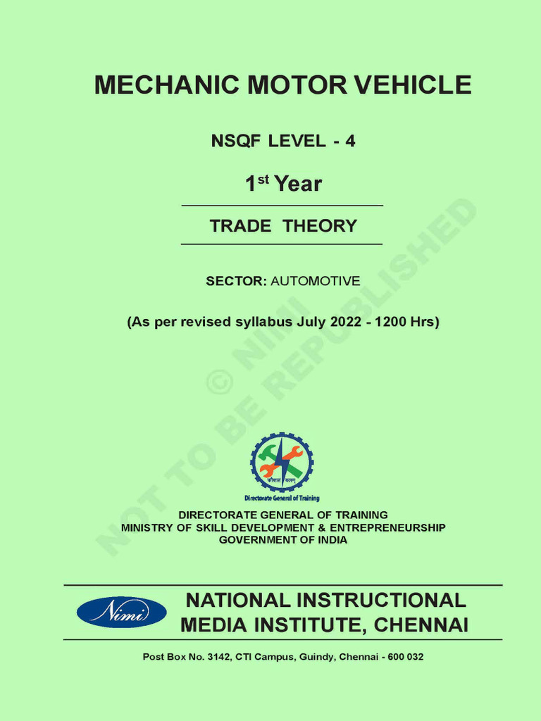 MMV Trade Theory NSQF Level 4 Guide | PDF