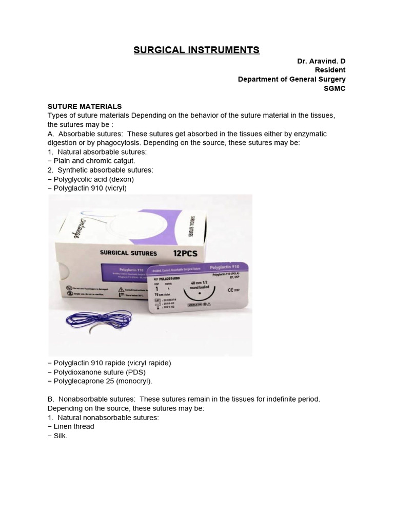 Types and Uses of Surgical Sutures | PDF | Surgical Suture | Gallbladder