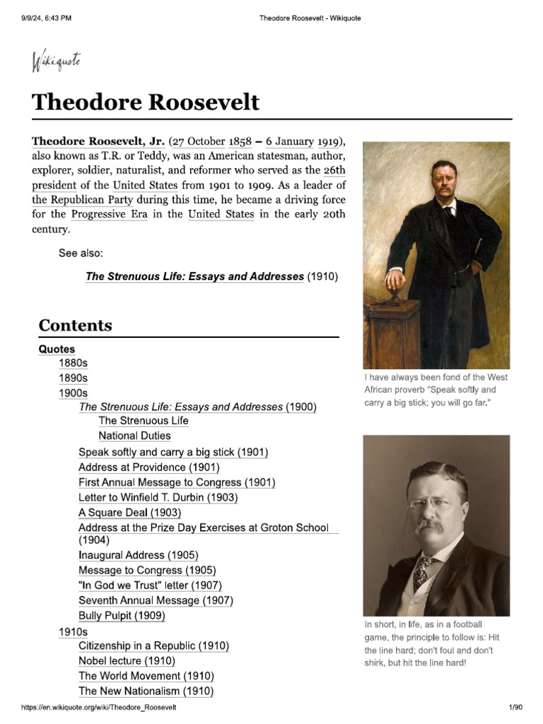 Quotes of Theodore Roosevelt | PDF