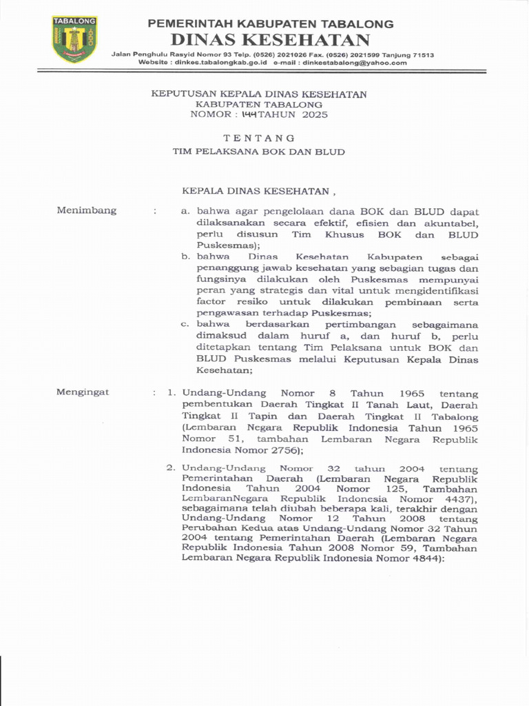 SK Tim Pelaksana BOK Dan BLUD | PDF