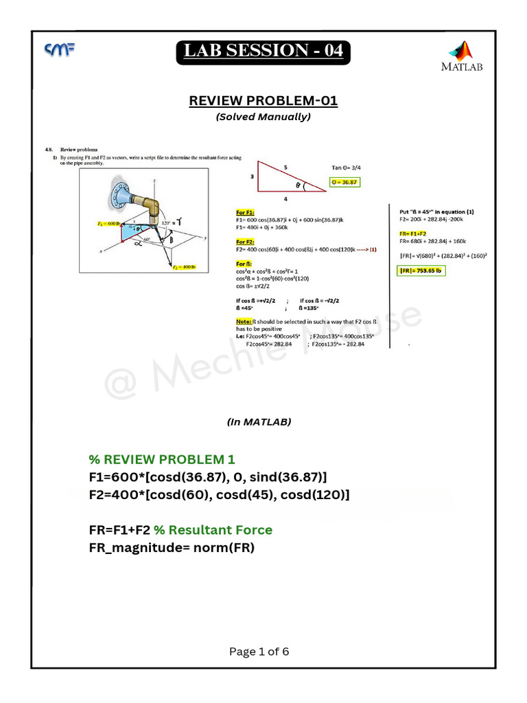 MATLAB Lab Session 04 (Solutions) | PDF | Euclidean Vector | Series And Parallel Circuits