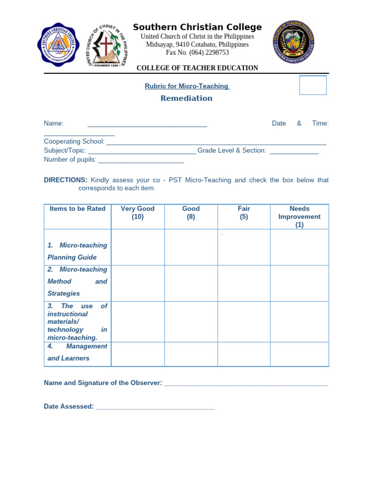 Microteaching Rubrics | PDF