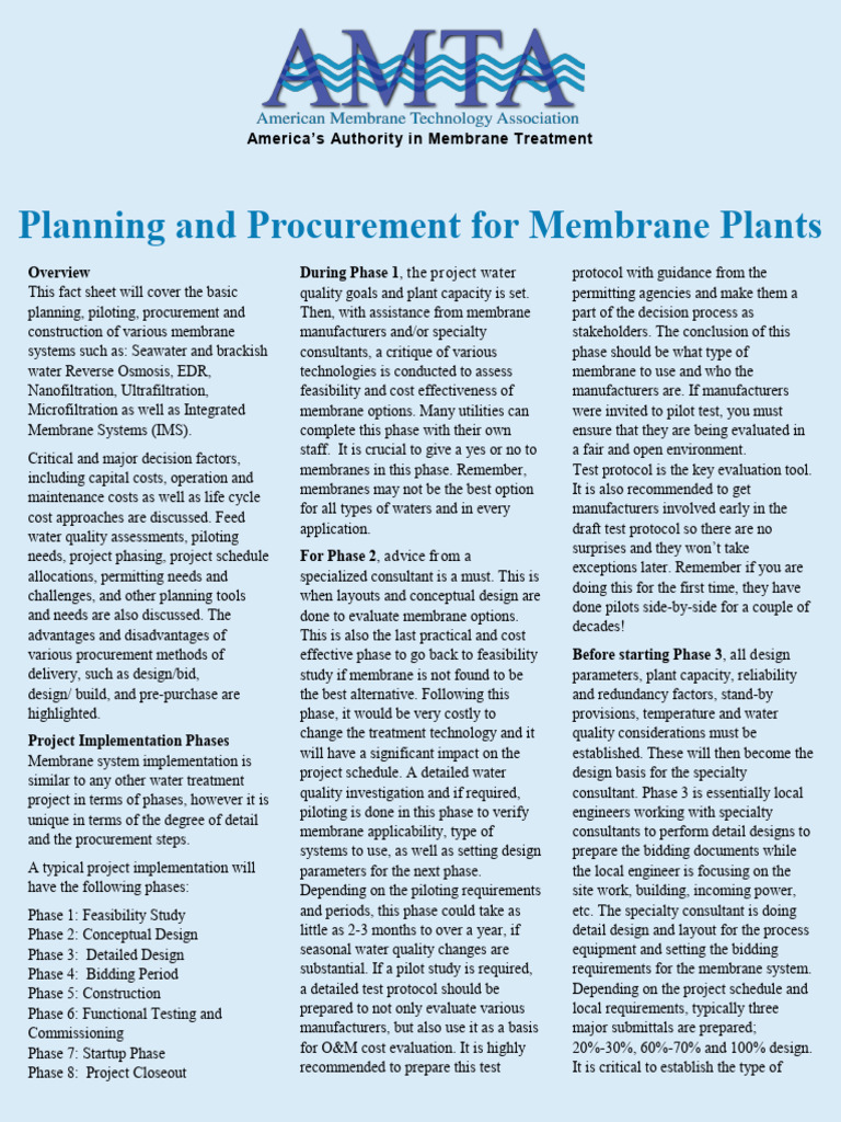 15 Planning and Procurement For Membrane Plants | PDF | Membrane