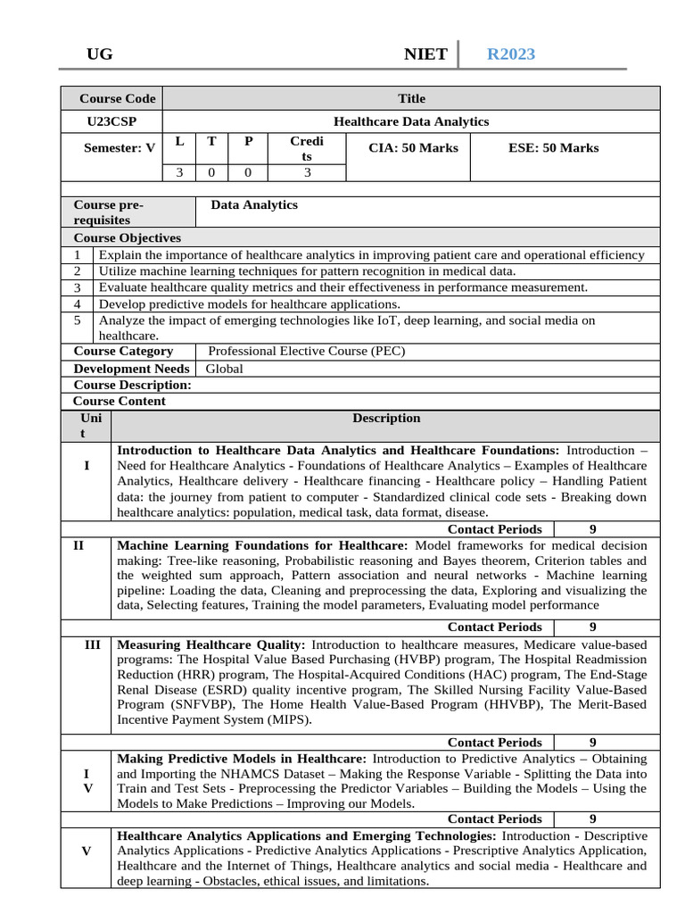 .ELECTIVE FORMAThealthcare | PDF | Analytics | Machine Learning